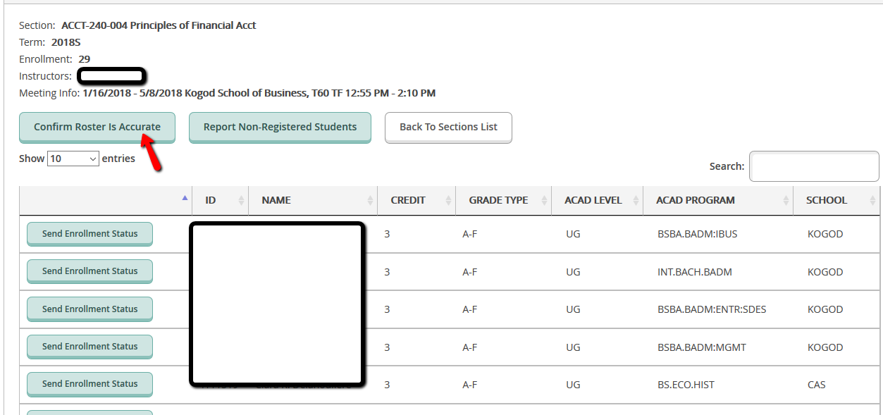 Course Section Roster Verification | American University, Washington, DC